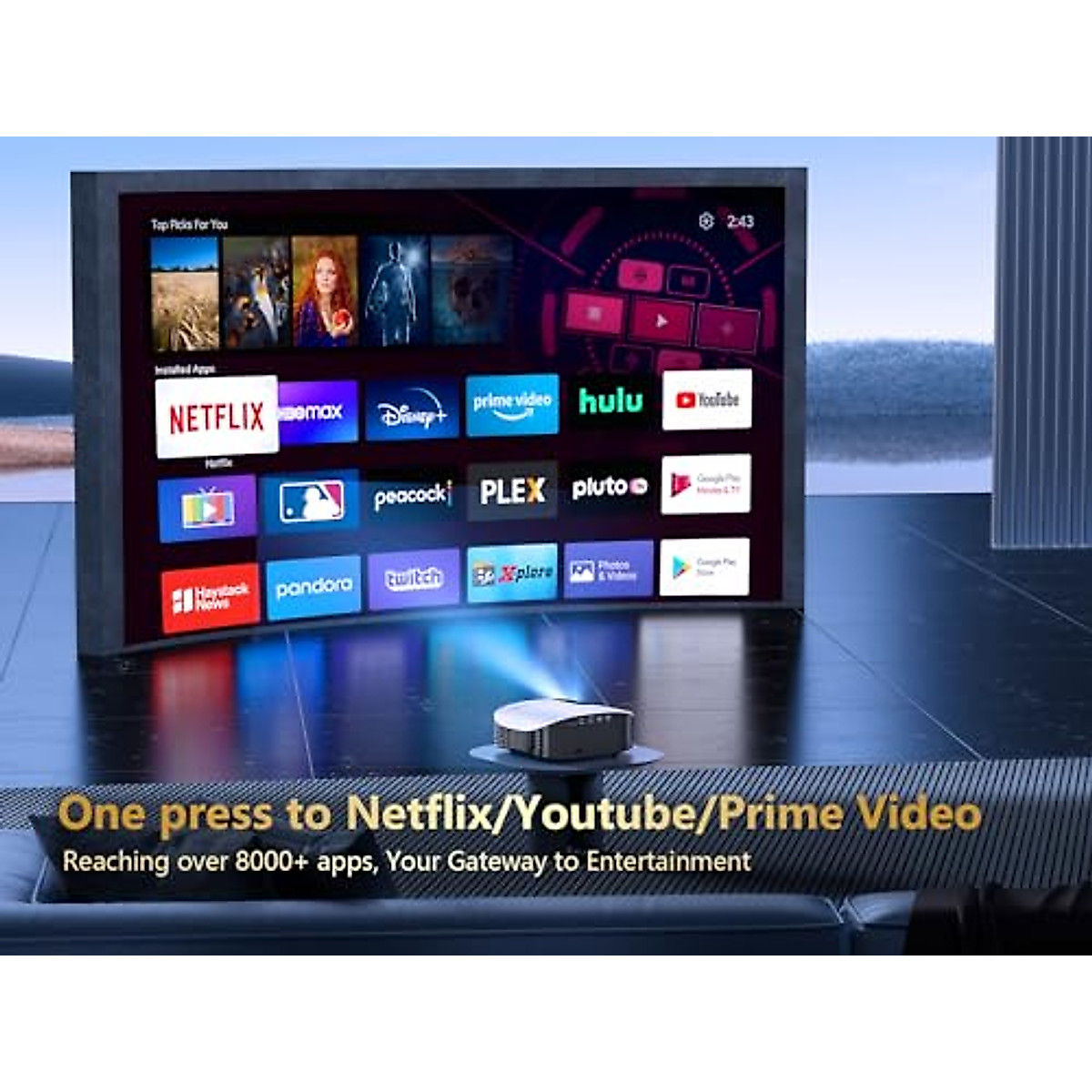 GooDee Smart 4K Projector with 5G WIFI and Bluetooth, Netflix/Amazn Prime Video Certified, Dolby Audio, 800ANSI Outdoor Projector, 400" Zoom Home Theater Projector Compatible with TV Stick,iOS,Android