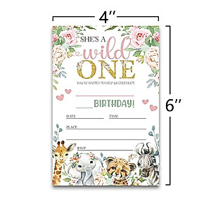 FujLoy Wild One Birthday party Invitations, Wild One Invitations, Jungle Theme, Animals Birthday Party Invites.（060）