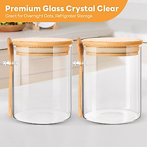 2 Pack 25oz Large Overnight Oats Containers with Lids, Overnight Oats Jars with Spoons, Glass Jars with bamboo Lids,salad jars with lids meal prep for Chia Seed Pudding Yogurt Cereal Coffee Flour