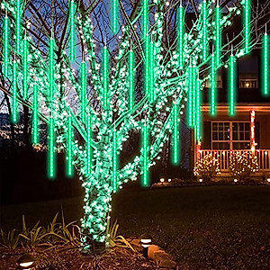 GUOYUYU Meteor Shower Rain Light 50cm 10 Tubes 480 LED Waterproof Falling Rain Lights Snow Falling for Home Decor Wedding Garden, Green