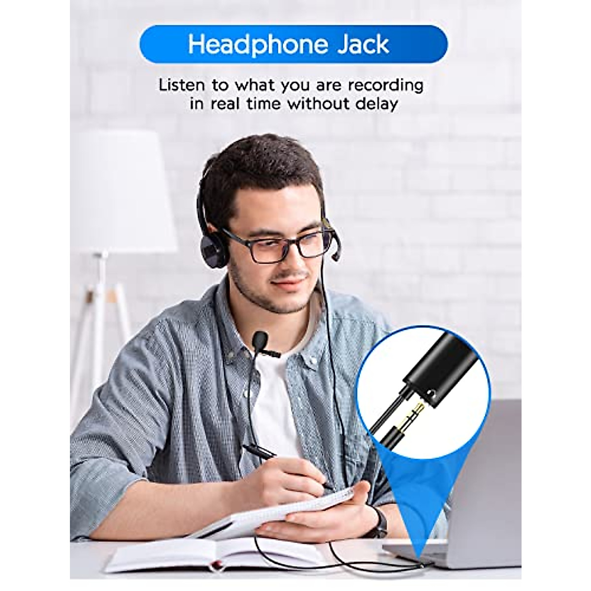 USB Lavalier Microphone, 6.6FT Onidirectional Condenser Lapel Mic with Headphones Jack for Audio Video Recording, YouTube, Interview, Tiktok, PC, Computer, Mac, Gaming, Podcasting, Live Streaming