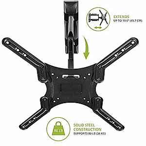 Kanto M300 Full Motion TV Wall Mount for 26 to 55-in TVs | Articulating Arm with 19" of Extension | Easy Tilt Design | 5" Offset | VESA Compatible TV Bracket | Heavy-Duty Steel | Black