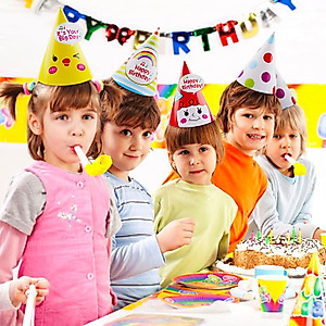 Rocutus Rainbow Birthday Party Hats, 30 Pieces, Paper, Cartoon, Costume Headwear, For Kids and Adults, Party Hat