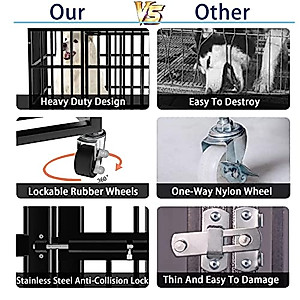 LEMBERI 48/38 inch Heavy Duty Indestructible Dog Crate, Escape Proof Dog Cage Kennel with Lockable Wheels,High Anxiety Double Door Dog Crate,Extra Large Crate Indoor for Large Dog with Removable Tray