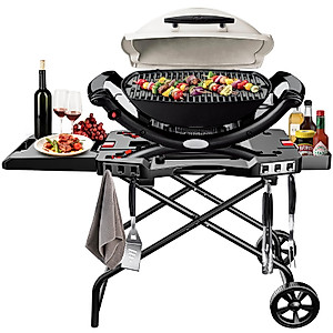 Hisencn Portable Grill Cart with Wheel for Weber Q1200, Q1000, Q2200, Q2400, Q2000 Series, for Blackstone 17" 22" Table Top Griddles, Folding Cart, Outdoor Griddle Stand Shelf, Black