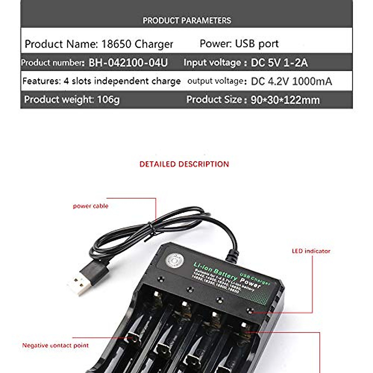 AKDSteel 3.7V 18650 Charger Li-ion Battery USB Independent Charging Portable 18350 16340 14500 Battery Charger Speedy Universal Battery Charger for Li-ion Four Slots