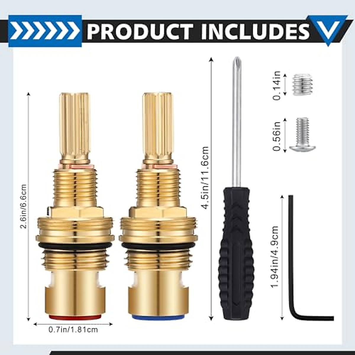 Yaocom Brass 1-001 and Brass 1-002 Ceramic Valve Set Ceramic Valve Cartridge Faucet Cartridge Replacement Compatible with Cold Widespread Cartridge and Hot Widespread Cartridge, Brass Construction