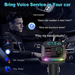 VR robot Upgraded Bluetooth FM Transmitter for Car, Wireless Bluetooth 5.0 FM Car Adapter with Dual USB Ports,Support 20W PD+QC3.0 Fast Charger, Stronger Microphone,7 Colors LED Backlit