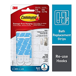 Command Bath Water-Resistant Adhesive Refill Strips, Re-Hang Medium and Large Bath Hooks or Caddies, 2 Medium Strips, 4 Large Strips