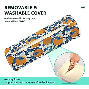 Vnurnrn Blue Leaves Oranges Neck Support Pillow Round Neck Roll Bolster Cylinder Pillow Cervical Pillows Round Neck Pillow for Leg Knee Back Head Support for Camp Work Women Men Traveling