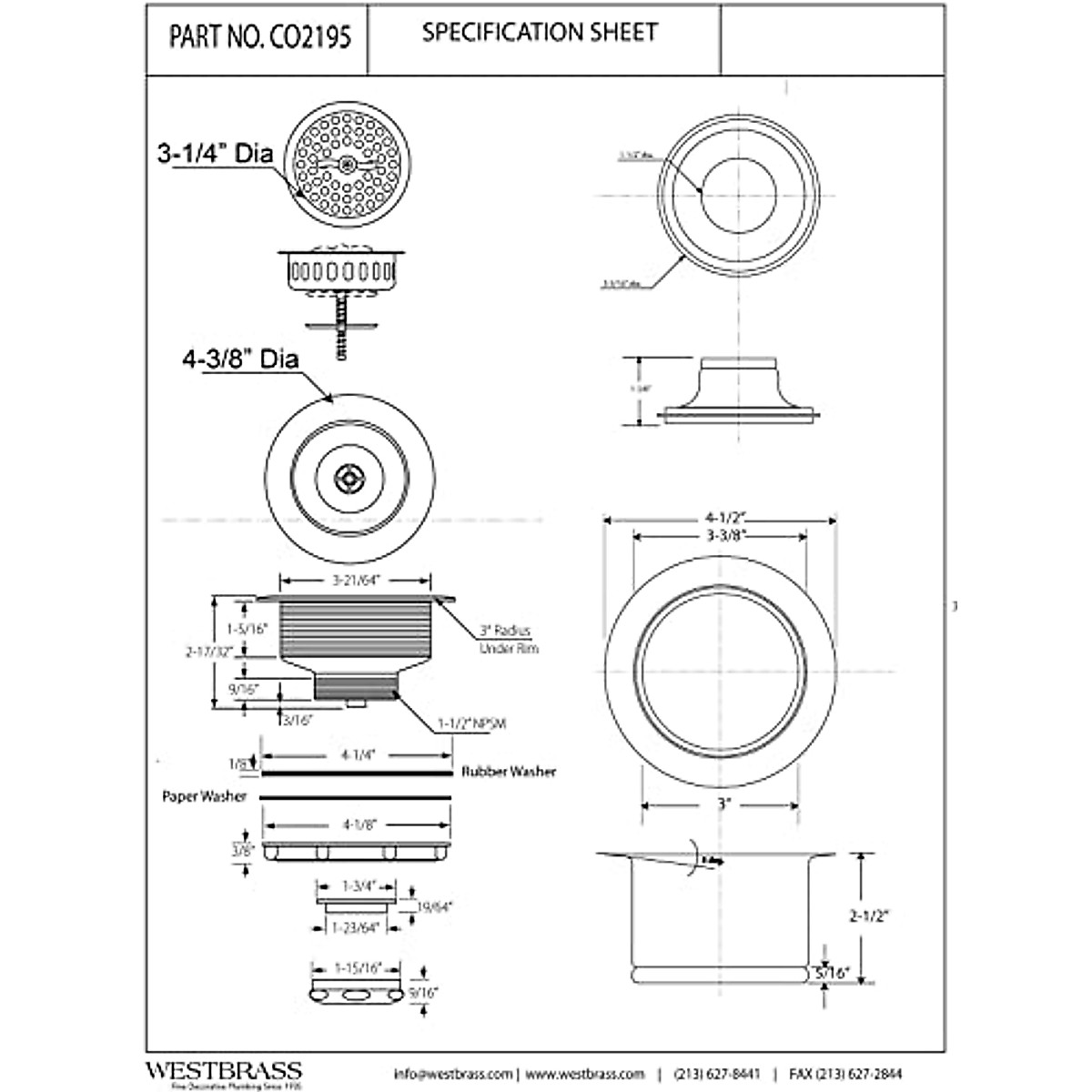 Westbrass CO2195-50 Combo Pack 3-1/2" Wing Nut Twist Style Large Kitchen Sink Basket Strainer and Extra-Deep Collar Kitchen Sink Waste Disposal Flange with Stopper, Powder Coat White