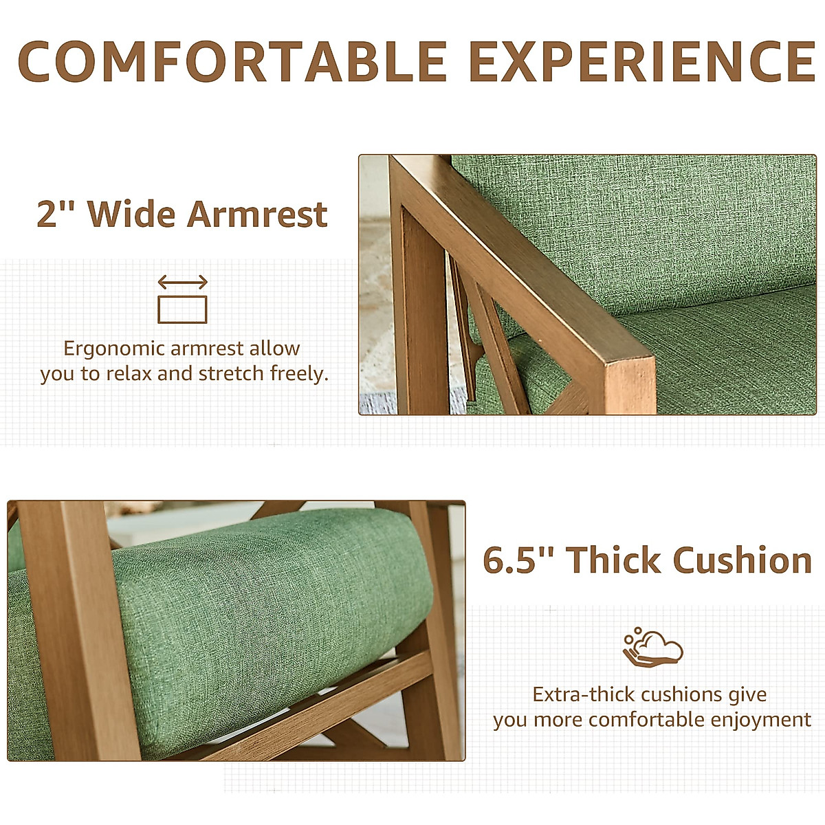 NATURAL EXPRESSIONS Outdoor Patio Rocking Chair, Metal Rocker Chair with 6.5'' Extra Thick Olefin Cushions, Rocking Lawn Chair Rustproof Steel Frame for Backyard,Porch,Poolside