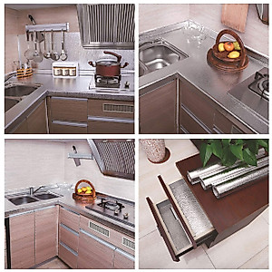 ZYAMY Self Adhesive Shelf Liner Drawer Liner Peel and Stick Aluminum Foil Wallpaper Cabinets Shelf Sticker, Creative Backsplash Paper Silver Tone for Home/Kitchen/Bathroom, 15.7X 78.7inch, Texture