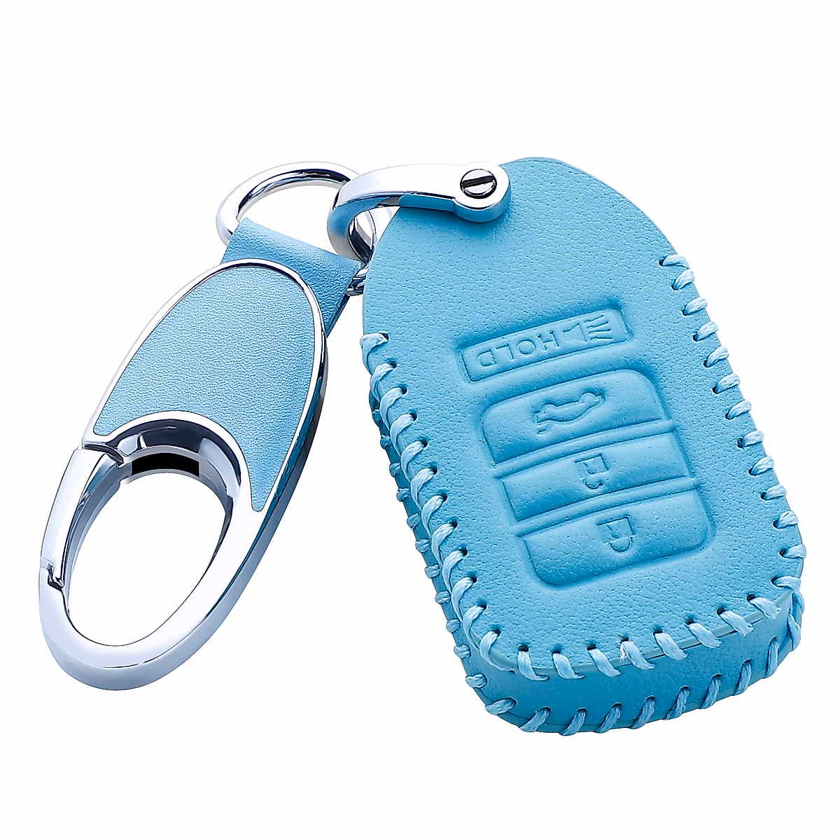 ANSOZLEE Genuine Leather Smart Key Keyless Remote Entry Fob Case Cover with Key Chain Suitable for Honda Civic, Fit, CR-V，Accord, Pilot (Blue)