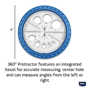 Helix Angle and Circle Maker with Integrated Circle Templates, 360 Degree, 6 Inch / 15cm, Assorted Colors (36002)