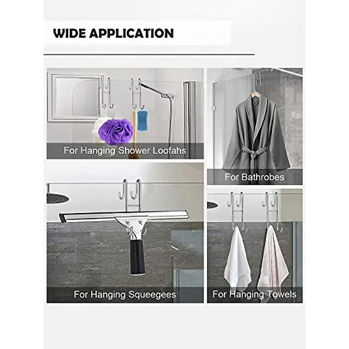 VIEDZMY 7 Inch Shower Door Hooks, 304 Stainless Steel Hanging Double Towel Hooks Shower Towel Holder Clothes Coat Robe Hooks for Bathroom Frameless Glass