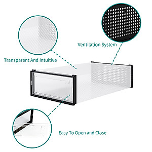 PARANTA 12-Piece Boot Shoe Storage Box, Stackable Clear Plastic Shoe Organizer with Clear Door for Storing Shoes, Black 20.5" x 12.5" x 5.5"