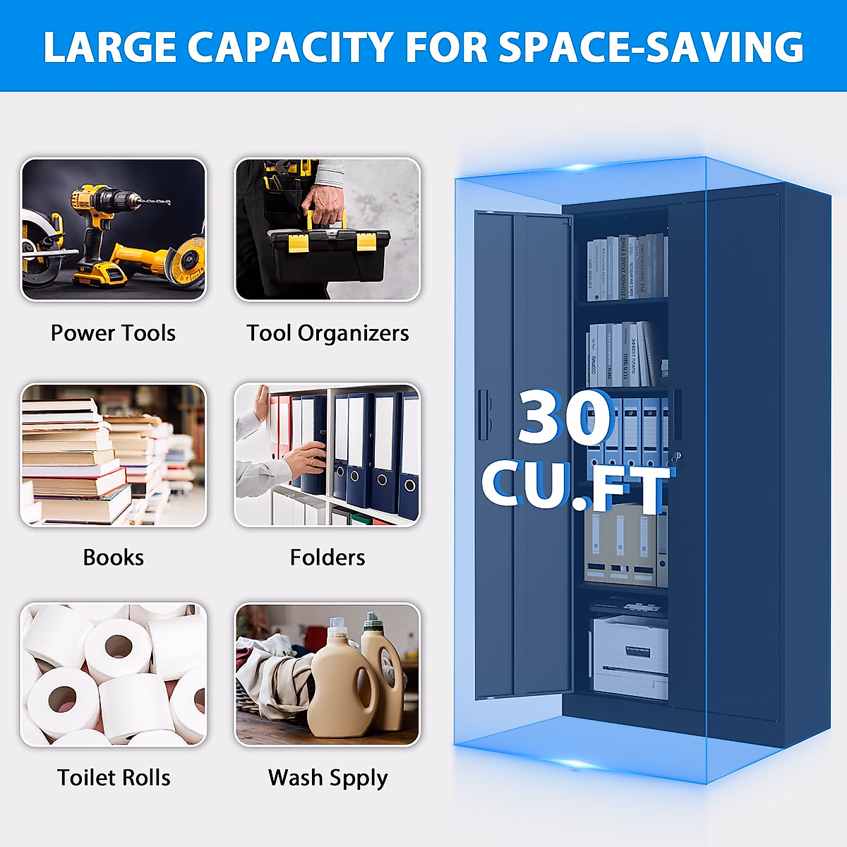 72" Metal Storage Cabinet with Lock, Heavy-Duty Garage Storage Cabinet with Doors and Adjustable Shelves, Tall Cabinet Tool Cabinet File Cabinet for Garage, Office, Home, Warehouse, Black