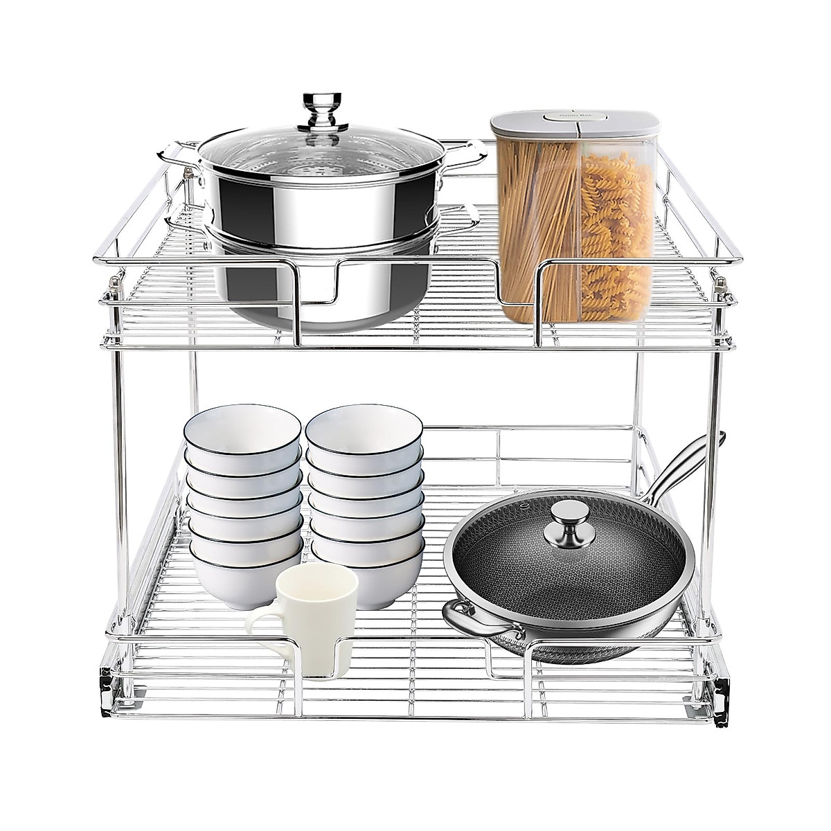 Sink Organizer and Storage,Multi-Purpose Cabinet Organizer,2-Tier Cabinet Pull Out Shelves,Pull Out Cabinet Organizer,Kitchen Helper,for Bathroom,Laundry Room,Kitchen,Pantry(Silver,21.5*19.5*15in)