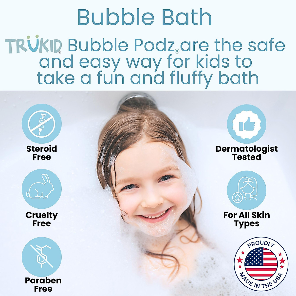TruKid Bubble Podz Bubble Bath for Baby & Kids, Gentle Refreshing Bath Bomb for Sensitive Skin, pH Balance 7 for Eye Sensitivity, Natural Moisturizers and Ingredients, Lavender (24 Podz)