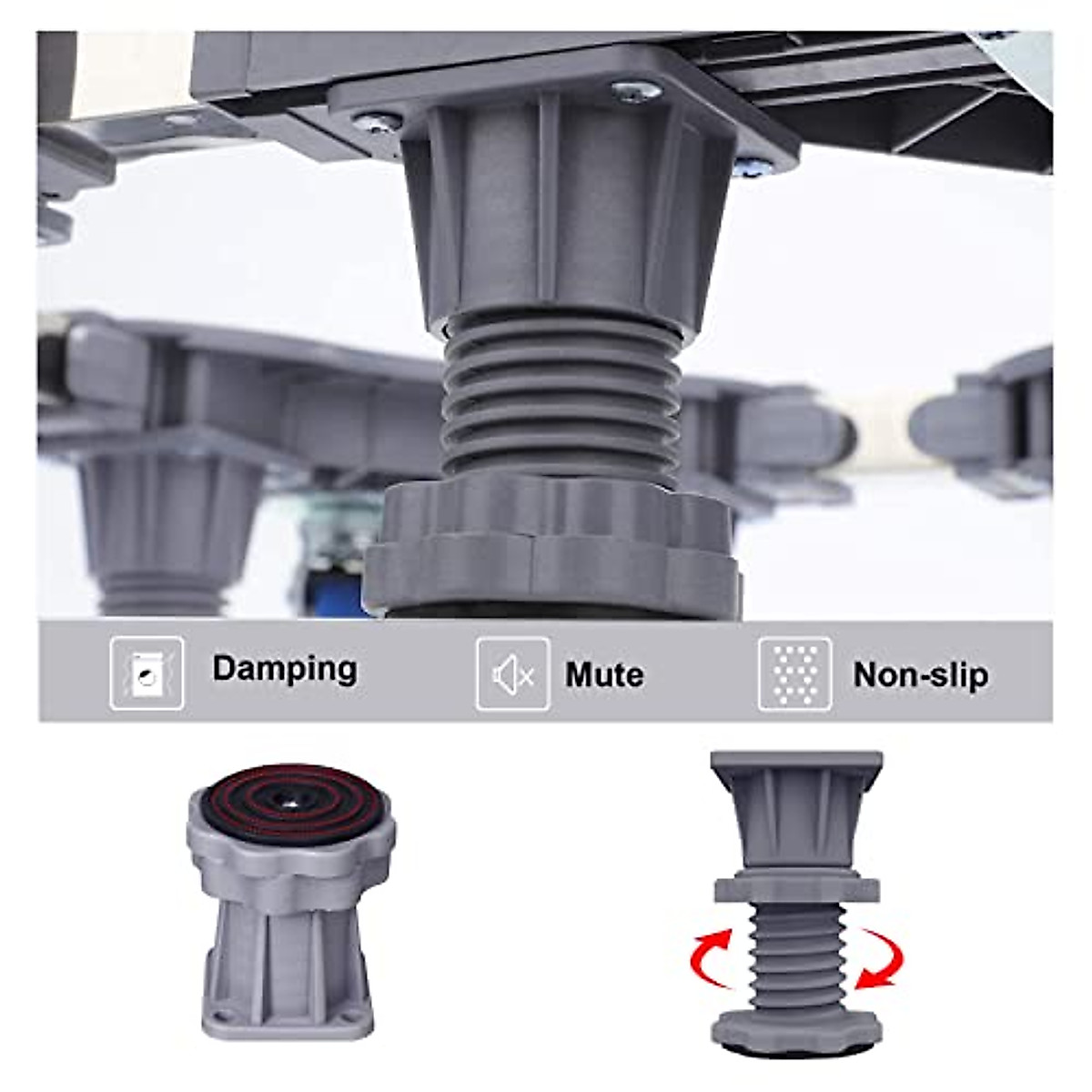 Fridge Stand Universal Mobile Base Movable Washing Machine Base Stand Adjustable Washer Dryer Refrigerator Bases Appliance Dolly Square with 4 Locking Dual-wheel and 8 Lifting Feet (Single-tube)