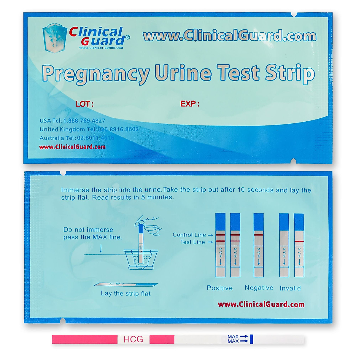 Clinical Guard 25 Pregnancy Tests Early Detection Strips - FSA HSA Eligible - Sensitive & Accurate Measurement Within 5 mins -Pregnancy Test Strips for Women - HCG Test Strip Kit- Pruebas De Embarazo
