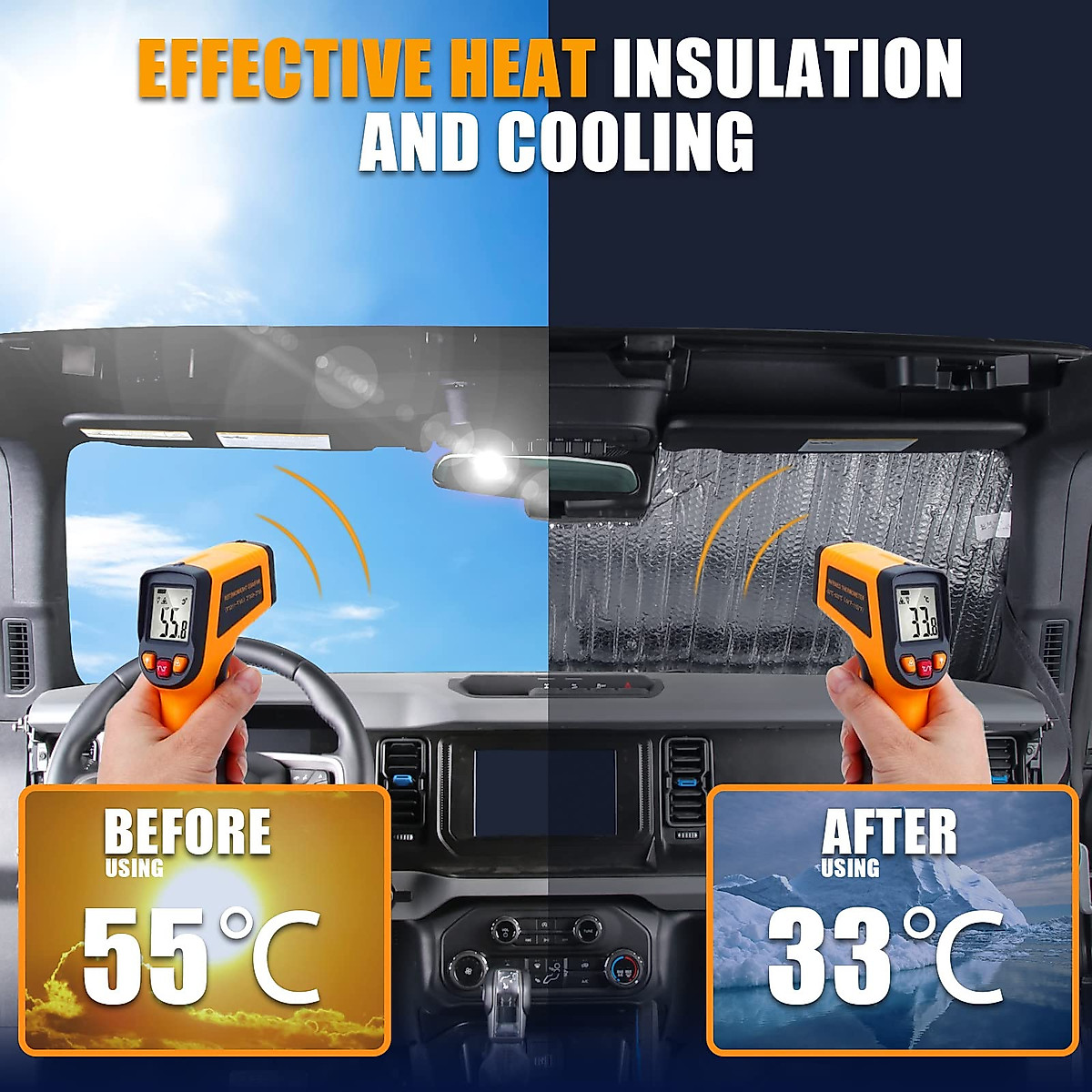 Mabett Windshield Sun Shade for Ford Bronco Accessories 2021 2022 2023, Insulated and Sun Protection by Sun Visor for Bronco 2/4-Door (Silver)