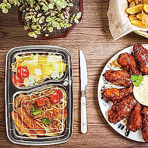 MORDEN MS Meal Prep Container With Lids, 50 Pack 2 Compartment Reusable Food Storage Container Divided Plastic Bento Lunch Box To-go Boxes, Microwave/Dishwasher/Freezer Safe,Portion Control(33oz)