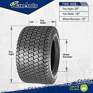 MaxAuto 24x12.00-12 Turf Lawn Mower Golf Cart Tractor Tires 4Ply P332 Tubeless, Set of 2