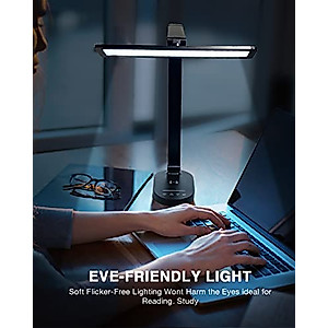 hukunos LED Desk Lamp with Wireless Charger & USB Charging Port, Architect Desk Lamps for Home Office, Bedside Table Lamp with Night Light for Work Study Reading Adjustable