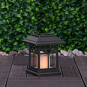 Sterno Home GL44258 Hanging Solar LED Light Flameless Candle Lantern, 6.5", Black