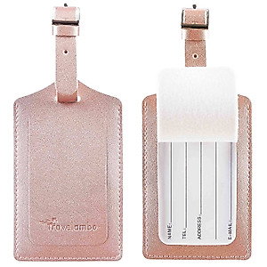 Travelambo Luggage Tag Faux Leather for Suitcase Women Kids Funny Cute (Rose Gold)