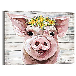 YUEYARIT Farmhouse Canvas Decor Pink Cute Pig Picture HD Print Artwork Hanging for Bedroom, Bathroom, Kids Room, Dining Room, Living Room