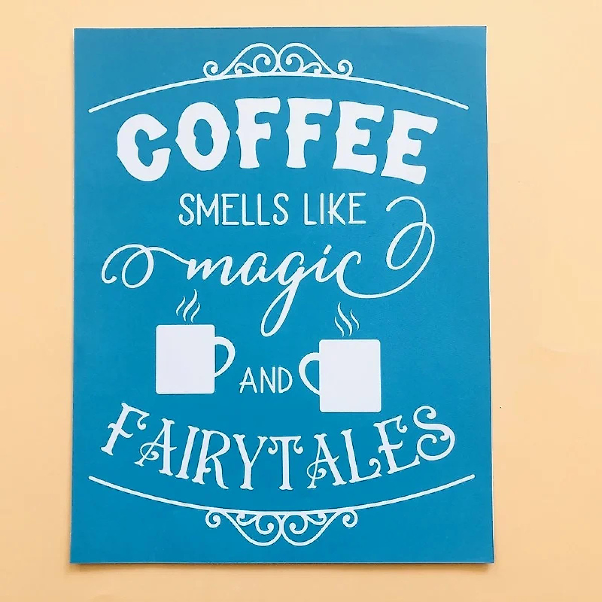 MANGOUSONG Screen Printing Kit,22x28cm Coffee Smells Like Magic and Failytales Mesh Screen Stencils Self-Adhesive Silk for Canvas Bag Printing Washable