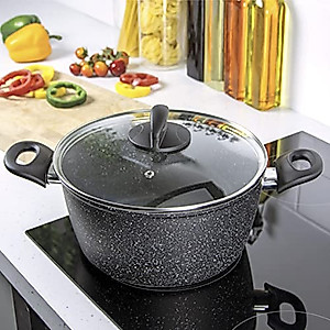 Blackmoor 66130 9.5” 4.5 Quart Casserole Pot and Lid / Stylish Black Marble Finish / Non-Stick & Anti-Scratch / Cool Touch Handle / Suitable for Induction, Electric and Gas Hobs