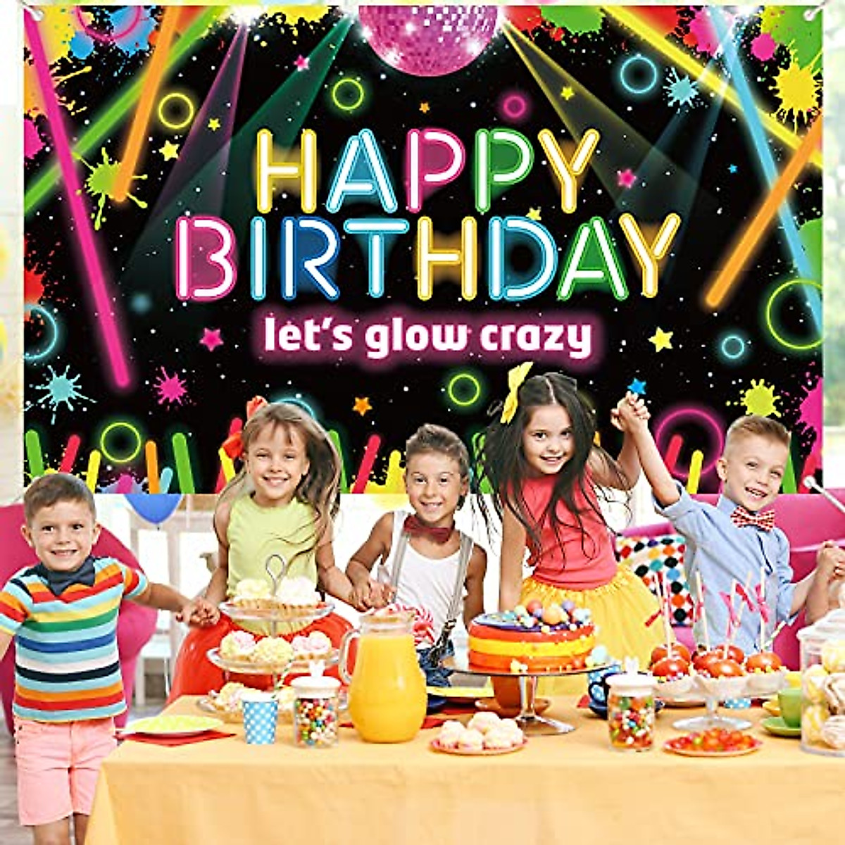 Neon Birthday Party Decorations Supplies Let Glow Party Banner Backdrop Decorations Neon Glow Themed Birthday Party Photo Booth Props Sign Supplies Indoor and Outdoor