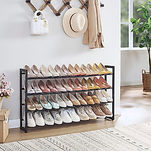 FAVOOSTY 4-Tier Expandable Shoe Rack, Adjustable Shoe Shelf Storage Organizer Space Saving Metal Free Standing Shoe Rack for Entryway Closet Doorway, Black