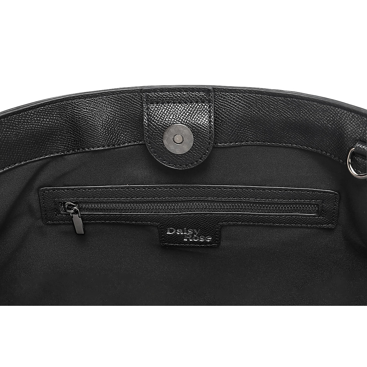 Daisy Rose Tote Shoulder Bag with Front Zipper - PU Vegan Leather - BLACK