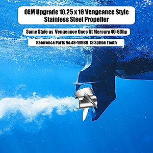 Qiclear OEM Upgrade 10.25 x 16 Vengeance Style Stainless Steel Outboard Propeller for Mercury Engines 40-60 HP Reference No.48-16986, 13 Spline Tooth, RH