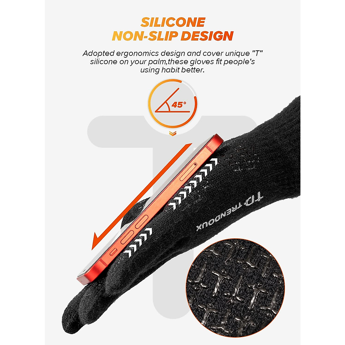 TRENDOUX Gloves Women Men, Winter Touch Screen Glove, Texting Running Driving - Anti-Slip Grip - Thermal Lining - Stretchy Material - Knitted Warm Glove Computer in Cold Weather Black - L