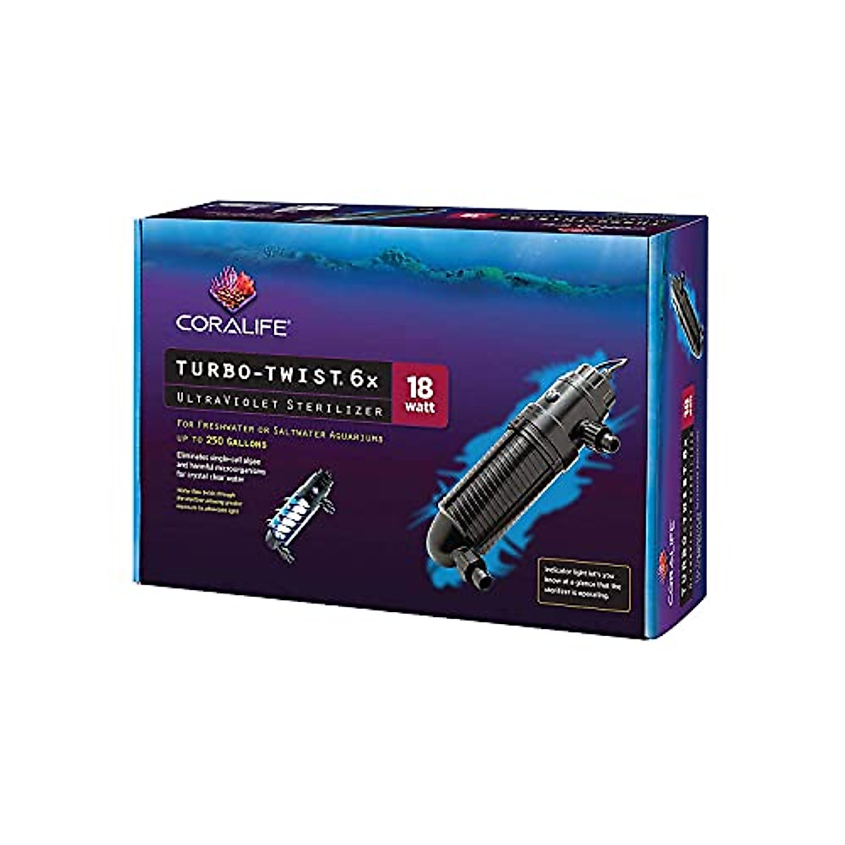 Coralife Turbo-Twist UV Fish Tank Sterilizer 6X, Up to 250 Gallons