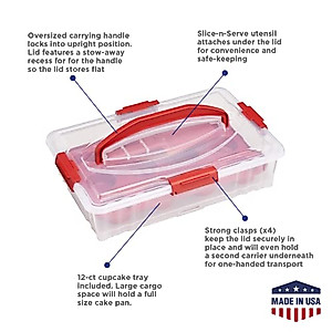 Buddeez Cupcake and Cake Carrier; Stackable Holder includes [CUT/SERVE UTENSIL Under Lid]