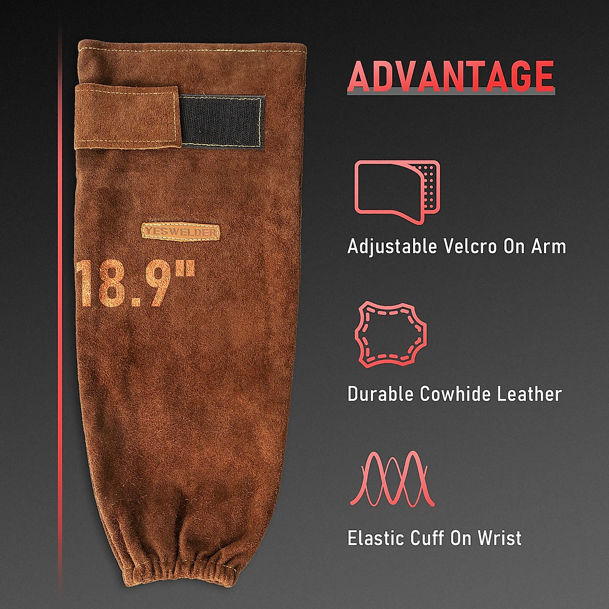 YESWELDER Leather Welding Sleeves Heat&Flame Resistant Arm Protection Work Sleeves for Men and Women
