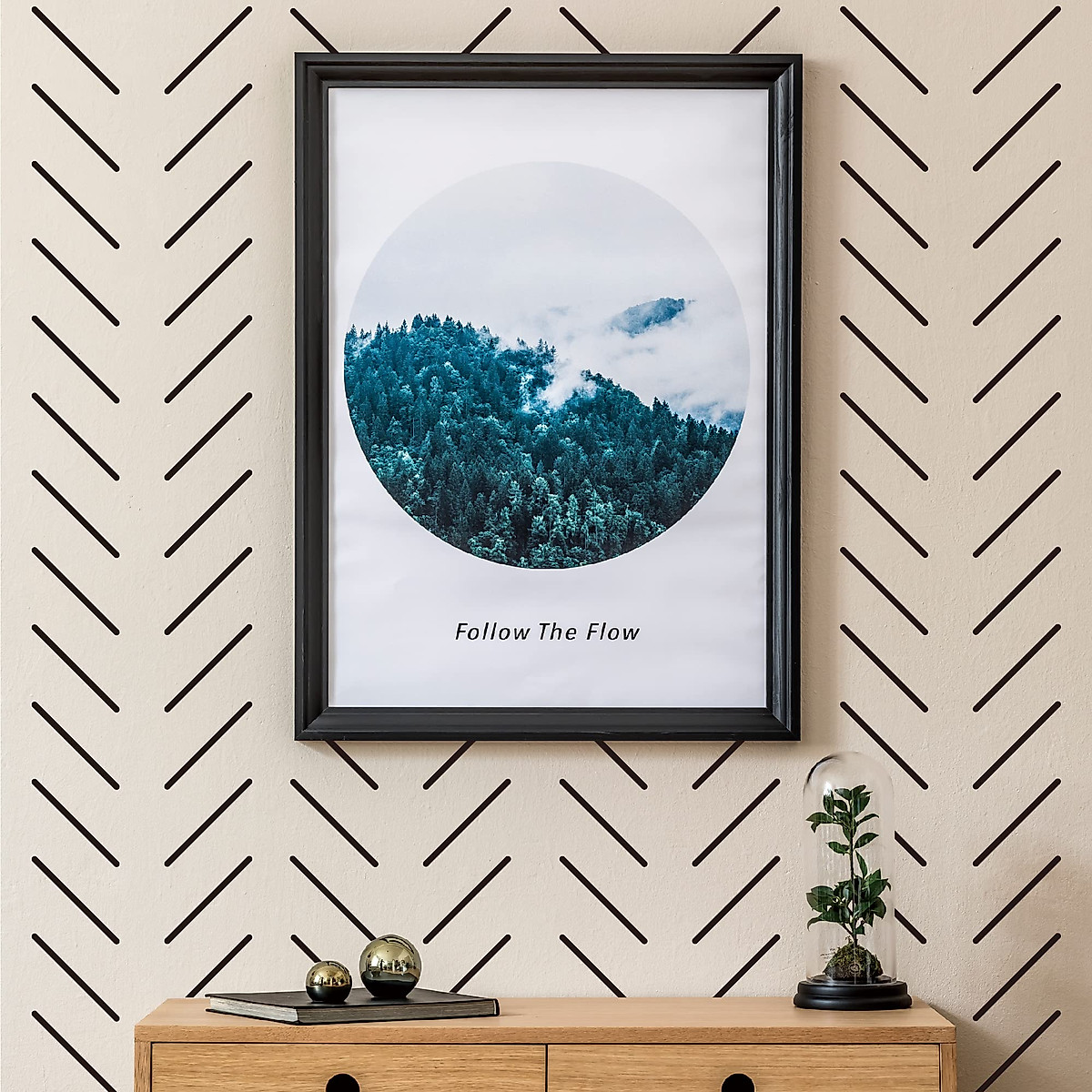 A Room with Black Line Vinyl Wall Decals, Peel and Stick Modern Boho Stickers, 300 Stripes with a Reference Template for Sticking