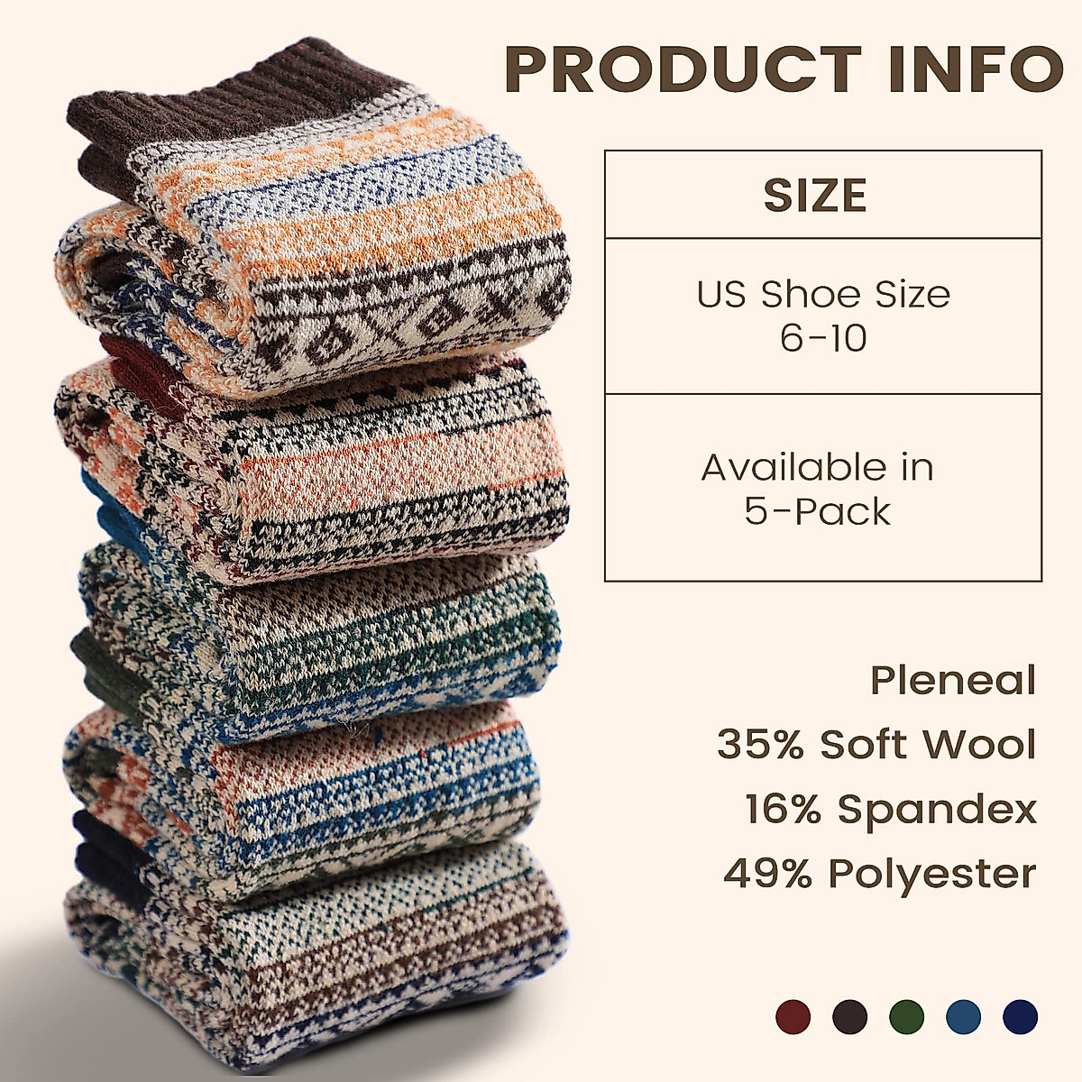 Pleneal 5 Pack Thick Soft Winter Wool Socks for Women - Cozy Knit Boots Socks