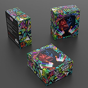 OWill Halloween Mask Set,LED Purge Mask with Gloves,3 Modes Light Up Creepy Mask,Halloween Costumes Cool Mask for Men Women Kids（Red&Blue）