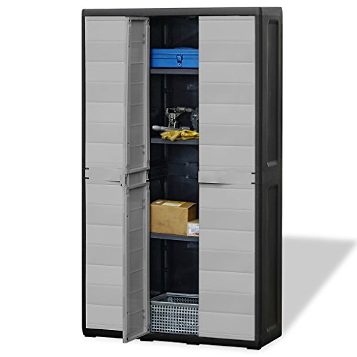 Storage Cabinet, Indoor Outdoor Home Easy to Install Floor Storage Cabinet with 4 Adjustable Shelves for Patio/Tool/Garage/Organization