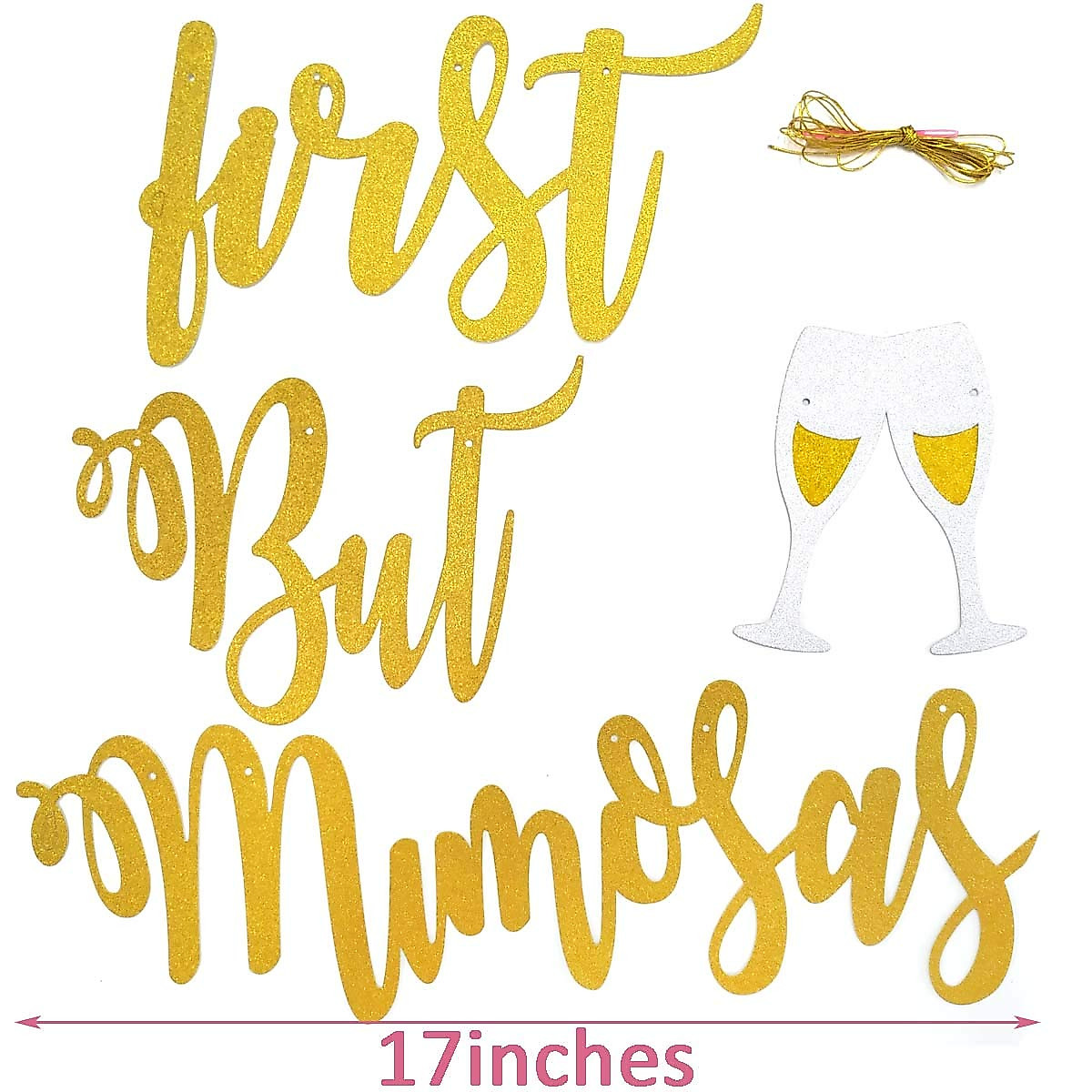 Mimosa Bar Sign But First Mimosas Gold Banner, Decorations for Bridal Shower Baby Shower Bubbly Bar Champagne Brunch Bachelorette Party Engagement Wedding Graduation Fiesta Birthday Party