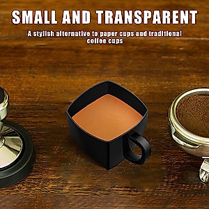 Amyhill 100 Pcs 2 oz Disposable Tea Cups Mini Plastic Tea Cup Bulk with Handle Hard Plastic Coffee Mug Disposable Square Espresso Mug for Tea Party Catering (Black)