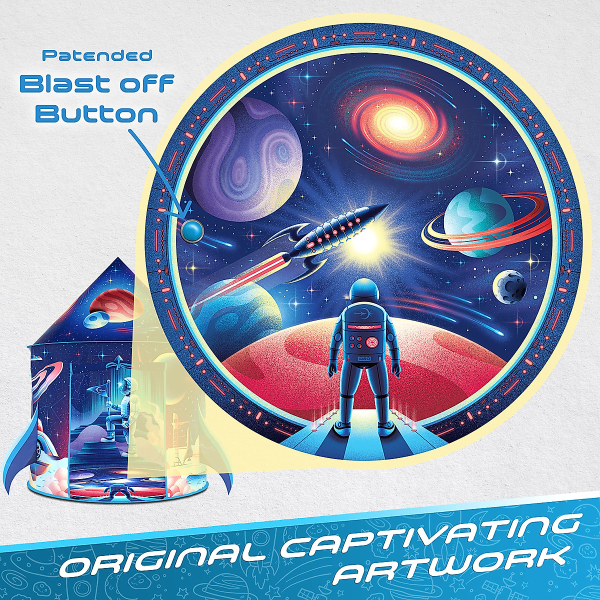 W&O Rocket Ship Play Tent with Blast Off Button - Ultimate Spaceship Tent with Captivating Space Sounds - Perfect for Indoor & Outdoor Adventures